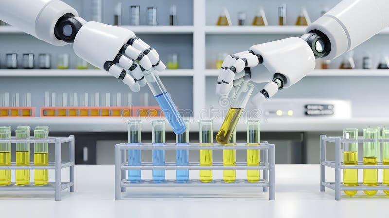 3D Rendering of Robotic Hands Handling Test Tubes. Stock Illustration ...