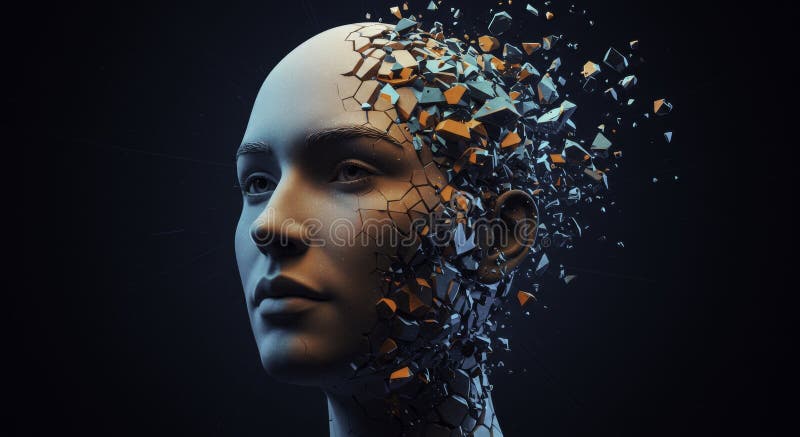 Shattered Woman S Head, Abstract 3D Render of Crumbling Female Bust ...
