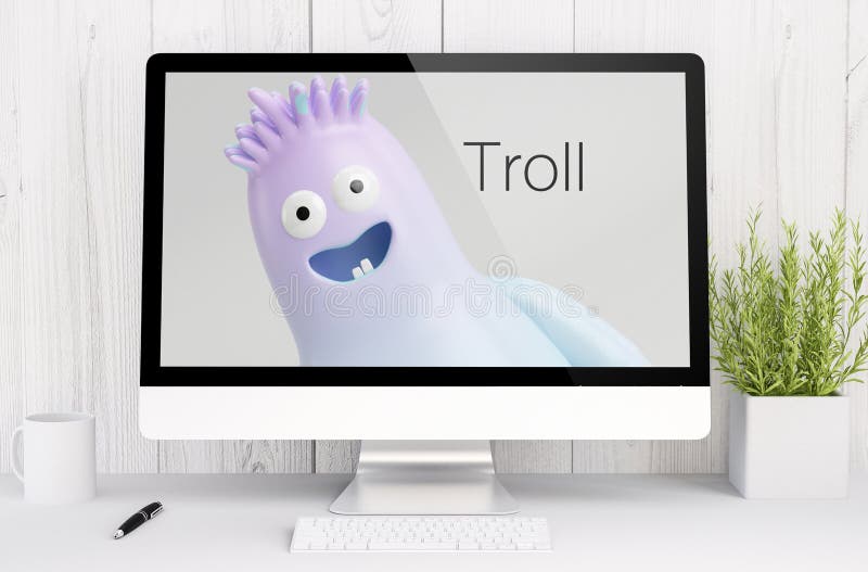 White Workspace with Computer Troll Stock Illustration - Illustration ...