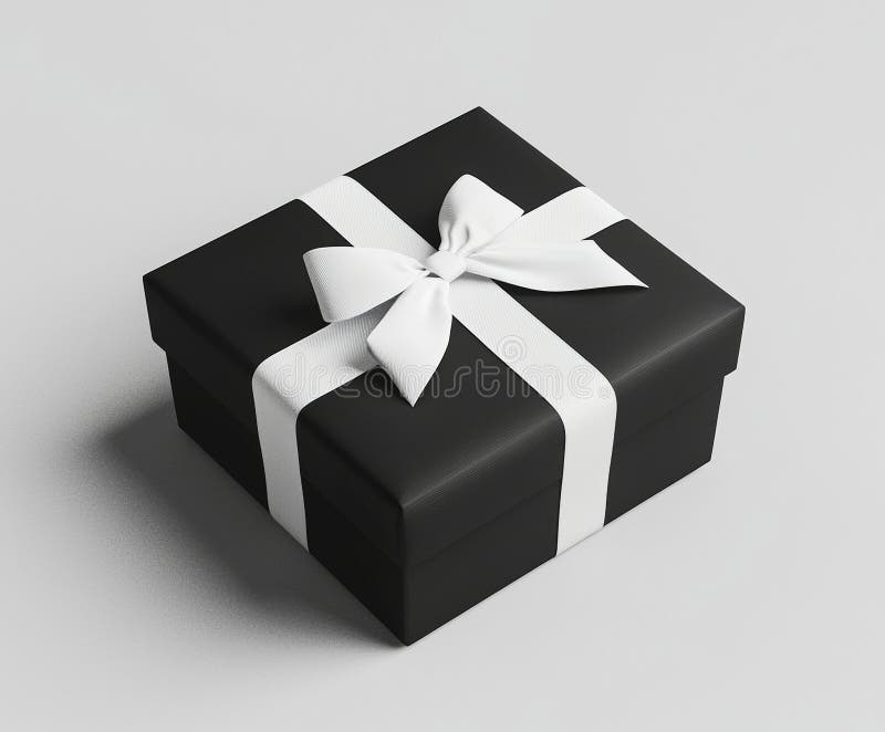 The 3D Rendering Shows a Black Closed Gift Box with a White Ribbon and ...