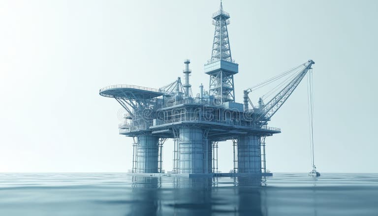 3D Rendering Shows Offshore Oil Rig Drilling Platform with Visible ...