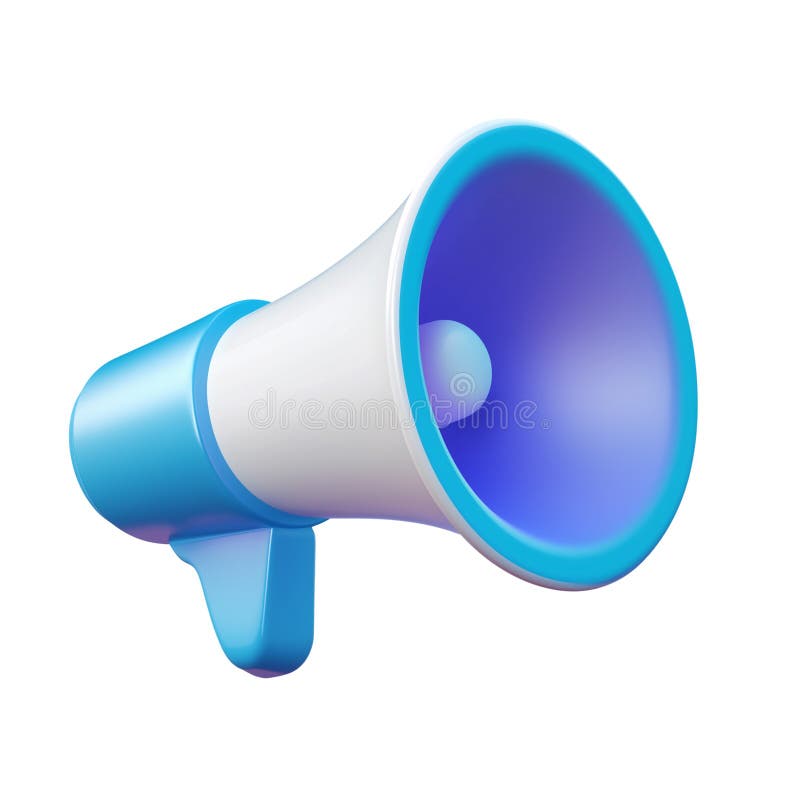 3D Rendering Shows White and Light Blue Megaphone on White Background ...
