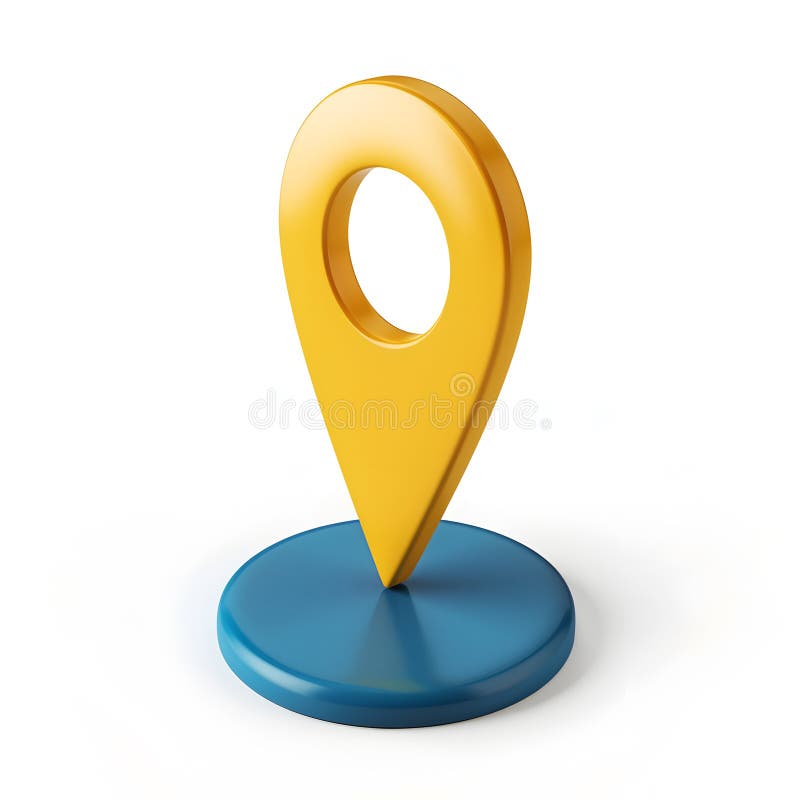 3D Rendering of a Yellow Location Pin on a Blue Base Suggests ...