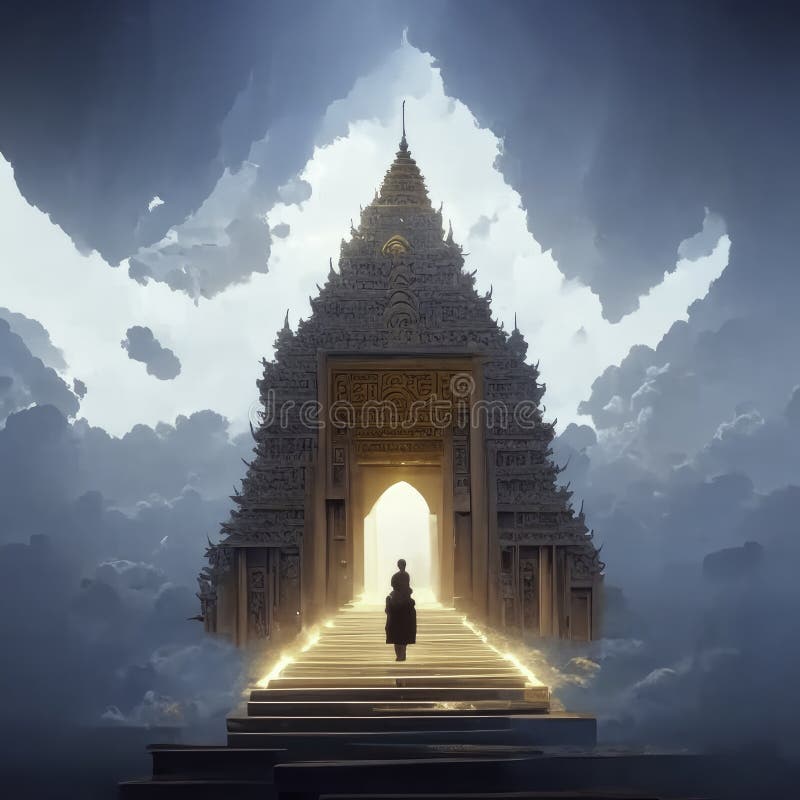 3d Rendering of a Silhouette of a Monk in Front of an Ancient Temple ...