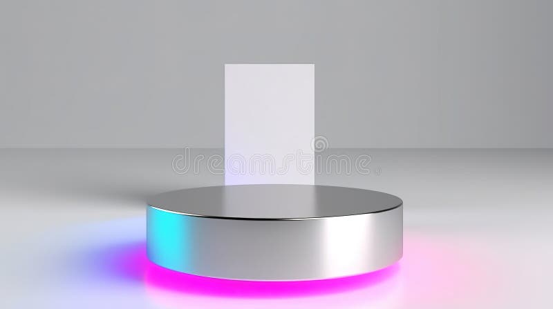 3D Rendering Silver Base with Modern Neon Stand for Product ...