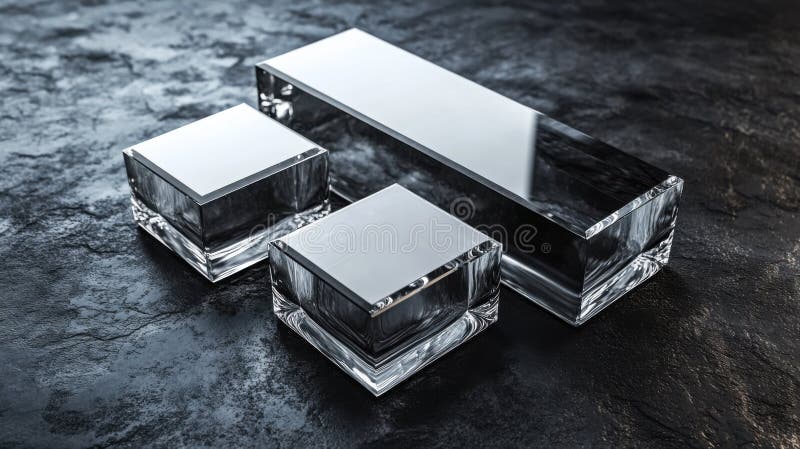 3D Rendering of Silver and Black Glass Blocks on a Textured Pic Stock ...