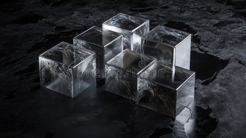 3D Rendering of Silver and Black Glass Blocks on a Textured Pic Stock ...