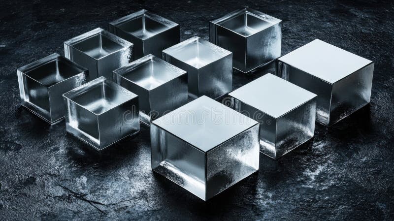 3D Rendering of Silver and Black Glass Blocks on a Textured Pic Stock ...