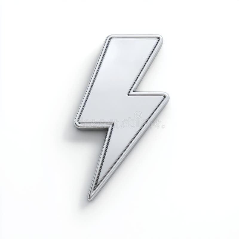 3D Silver Lightning Bolt Symbol on White Background Stock Illustration ...