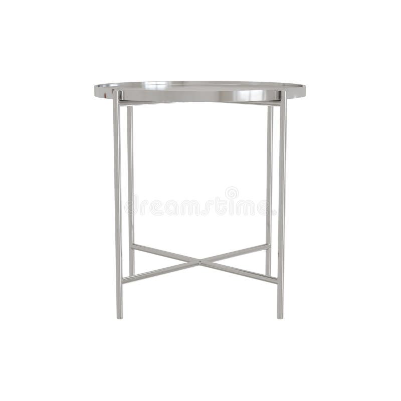 3D Rendering Silver Metal Circle Side Table with Four Silver Met Stock ...