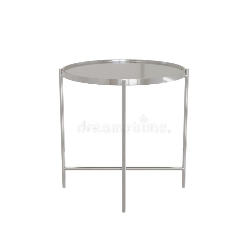 3D Rendering Silver Metal Circle Side Table with Four Silver Met Stock ...