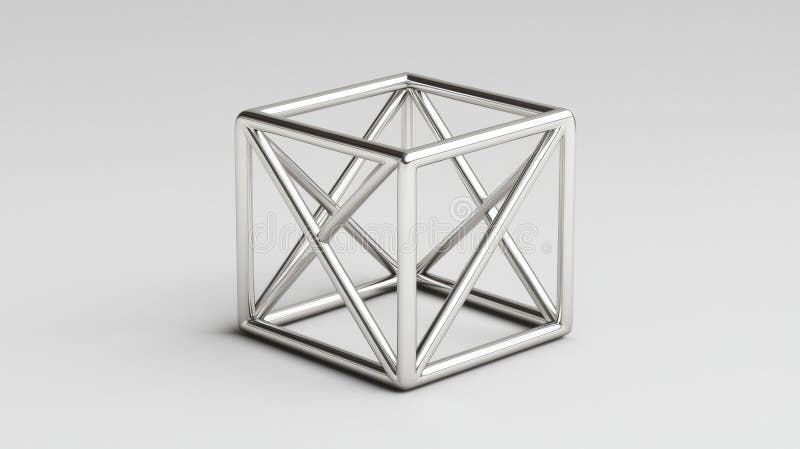 A 3D Rendering of a Silver Metal Cube with a Lattice Structure. Stock ...