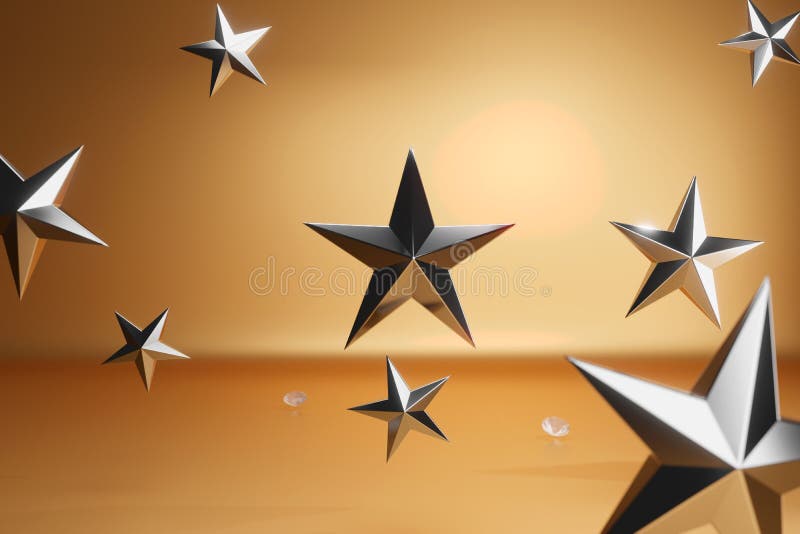 3d Rendering of Silver Stars and Diamonds on a Gold Studio Backdrop ...
