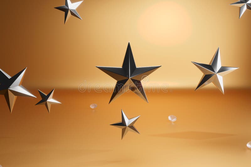 3d Rendering of Silver Stars and Diamonds on a Gold Studio Backdrop ...
