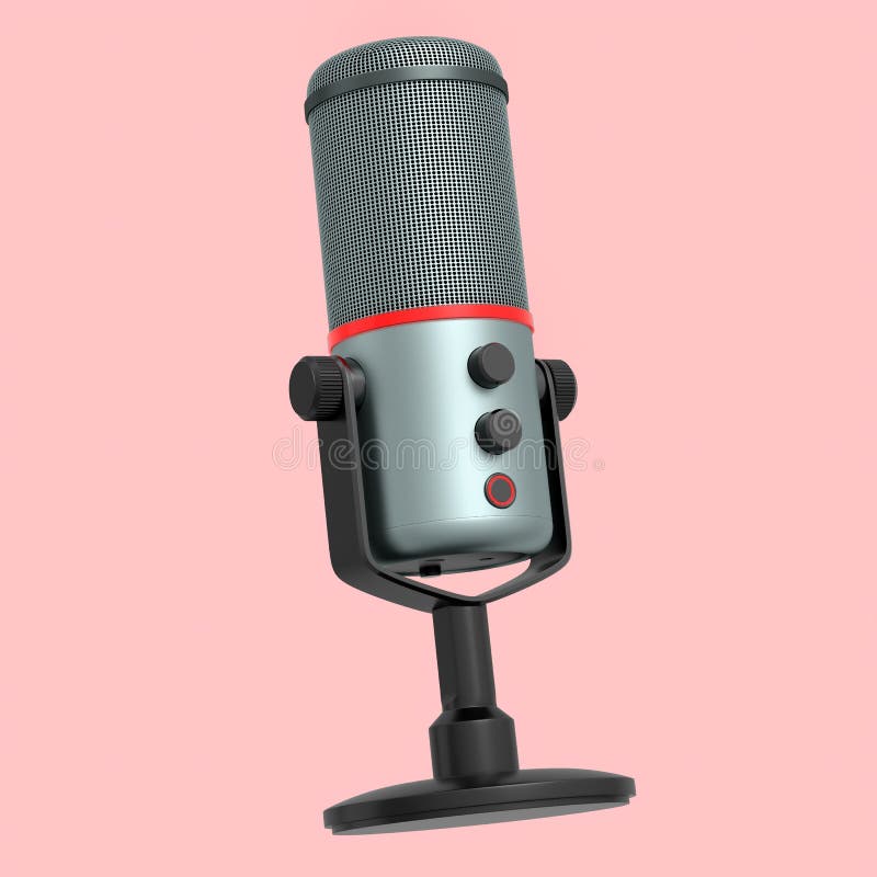 3D Rendering of Silver Studio Condenser Microphone Isolated on Pink ...