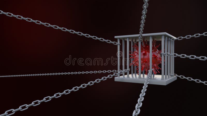 3d Rendering of Simple Covid-19 Virus Mode in Iron Cage on the Floor ...