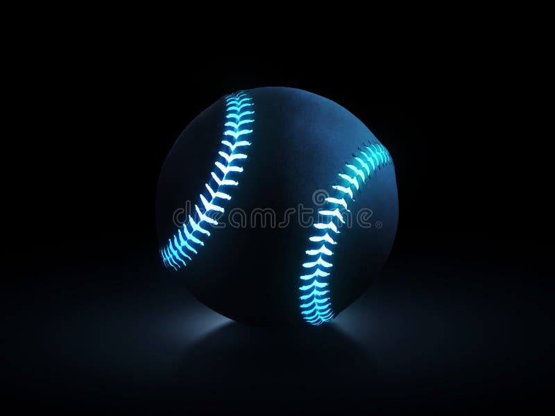 3D Rendering of Single Black Baseball Ball with Bright Blue Glowing ...