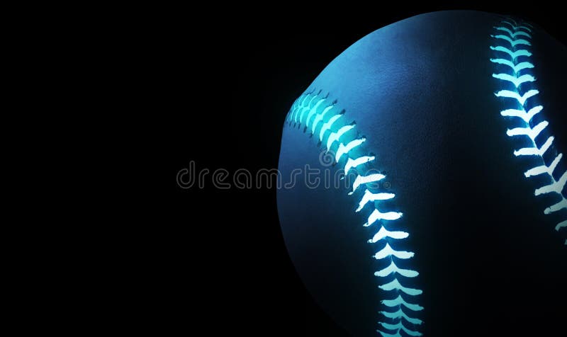 3D Rendering of Single Black Baseball Ball with Bright Blue Glowing ...
