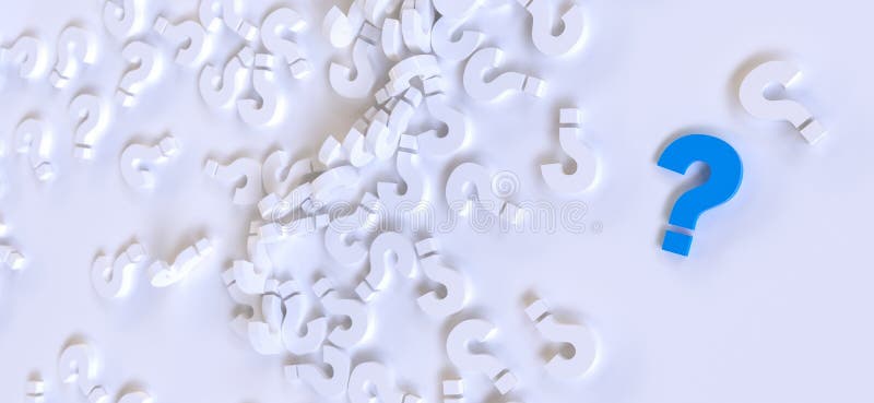 3D Rendering of a Single Blue Question Mark Symbol and Many White Ones ...