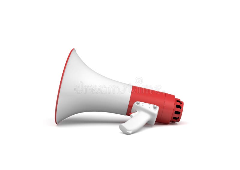 3d Rendering of a Single Red and White Megaphone Lying in Side View on ...