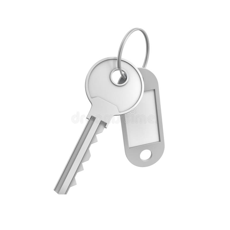 3d Rendering of a Single Silver Key with Label Isolated on White ...