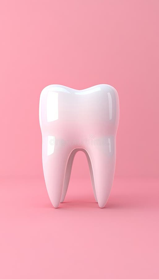 3D Rendering of a Single White Tooth Model on Pink Pastel Background ...