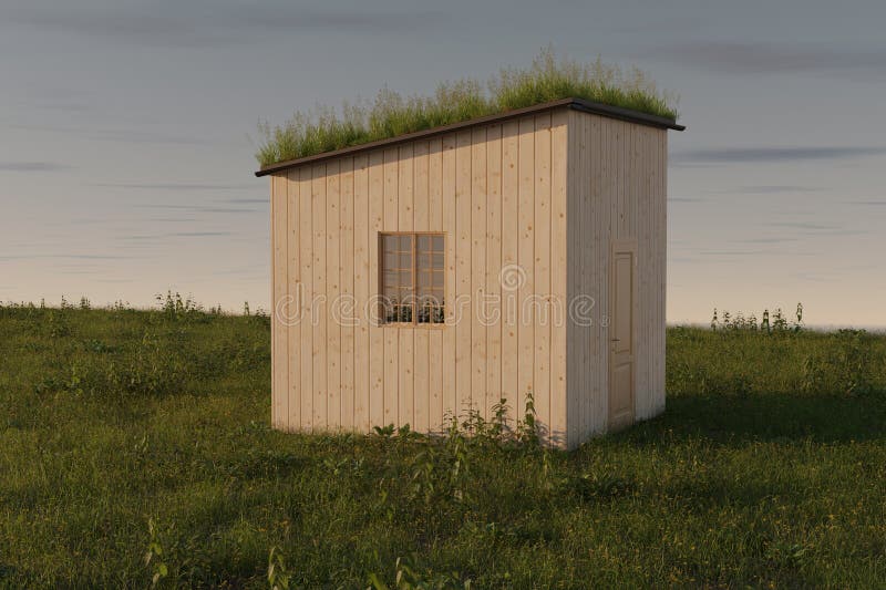 Single Wooden Hut at Green Field Stock Photo - Image of home, holiday ...