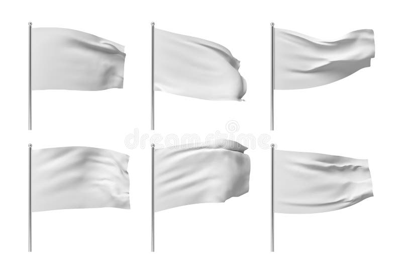 3d Rendering of Six White Flags Hanging on Posts and Wavering on a ...