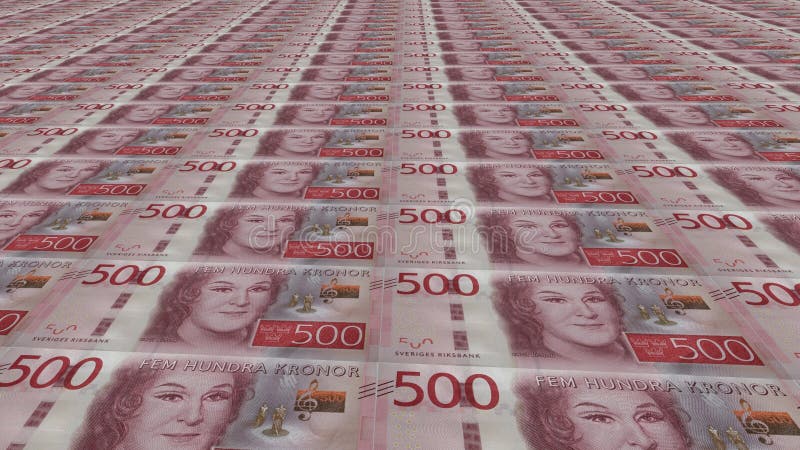 Gothenburg - Sweden. Circa April 2018: Swedish 500 Skr Notes in Rows ...