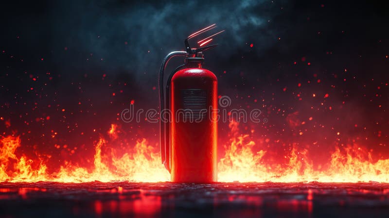 3D Rendering of a Sleek Modern Fire Extinguisher with Dynamic Fire ...