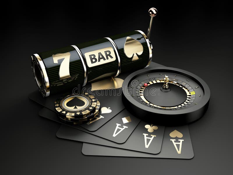 3d Rendering of Slot Machine with Chips and Play Cards, Clipping Path ...
