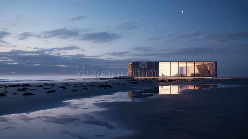 3D Rendering of a Small House on a Sea Beach. Stock Illustration ...