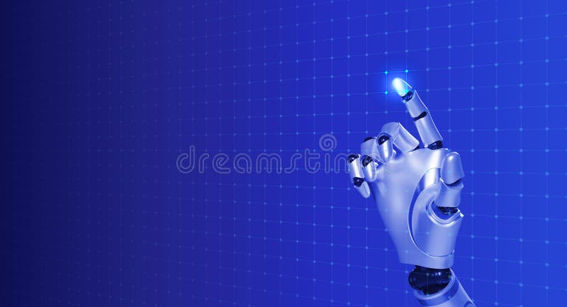 3d Rendering Smart Humanoid Robot S Hand Touching Finger on Square ...