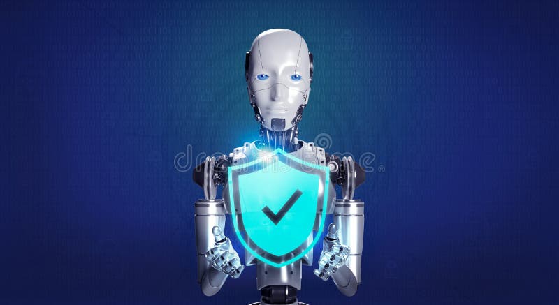 3d Rendering Smart Robot Showing Virtual Protection Shield Icon ...