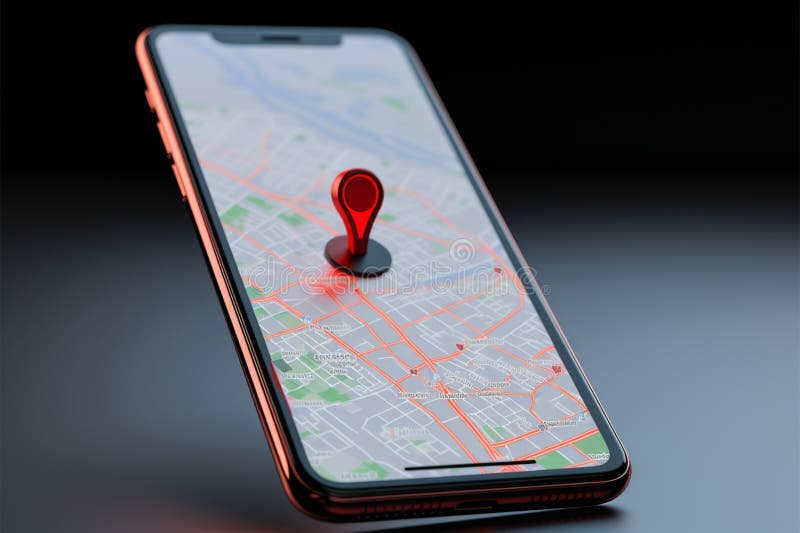 3D Rendering, Smartphone Displays Red Map Pointer Icon, Screen Empty ... 3D Rendering, Smartphone Displays Red Map Pointer Icon, Screen Empty ...