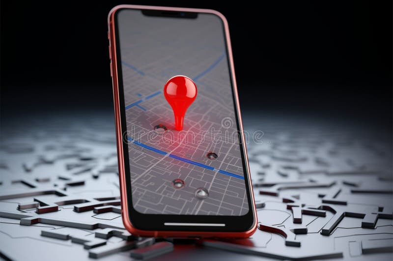 3D Rendering, Smartphone Displays Red Map Pointer Icon, Screen Empty ...
