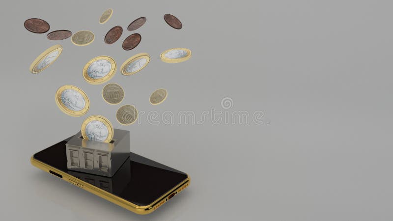 3D Rendering of a Smartphone Money Transfer Coins on Gray Backg Stock ...