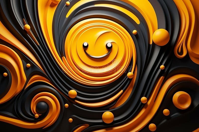 3d Rendering of a Smiling Face with Black and Orange Swirls Stock ...