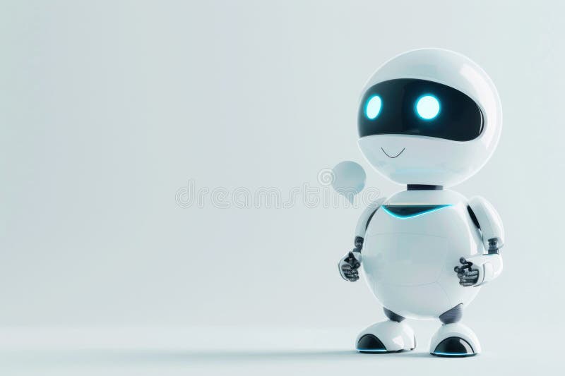 3d Rendering. Smiling Robot with Mock Up Texts Bubbles and Messages ...