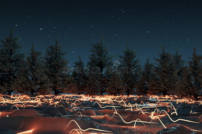 Snow Covered Glittering Ground at Night Illuminated by Light Trails ...