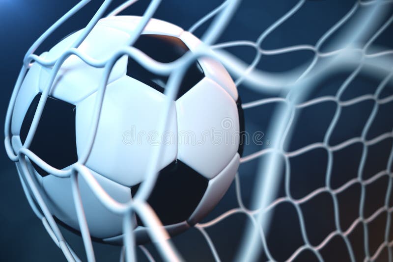3d Rendering Soccer Ball in Goal. Soccer Ball in Net with Spotlight or ... 3d Rendering Soccer Ball in Goal. Soccer Ball in Net with Spotlight or ...