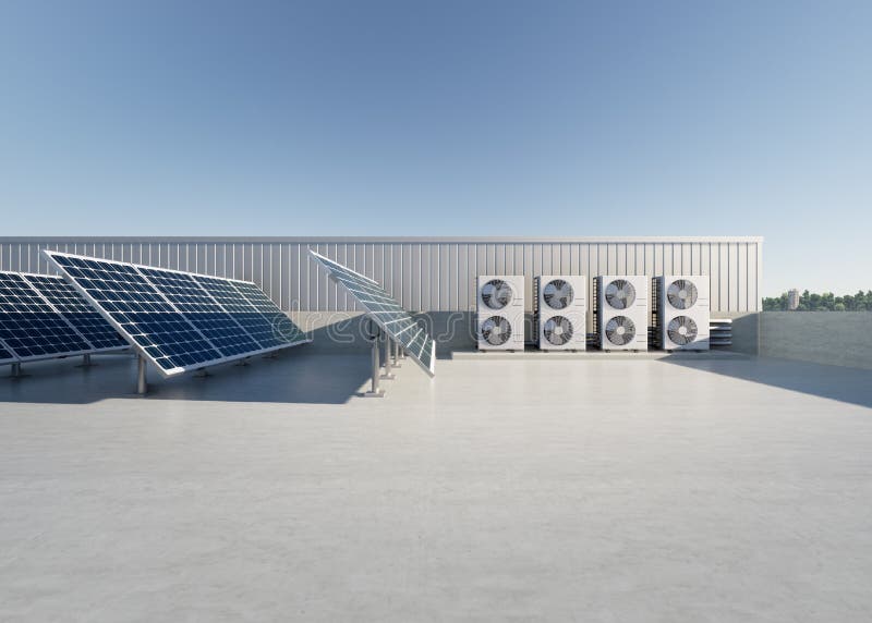 3d Rendering of Solar Panel and Condenser Unit. Stock Illustration ...