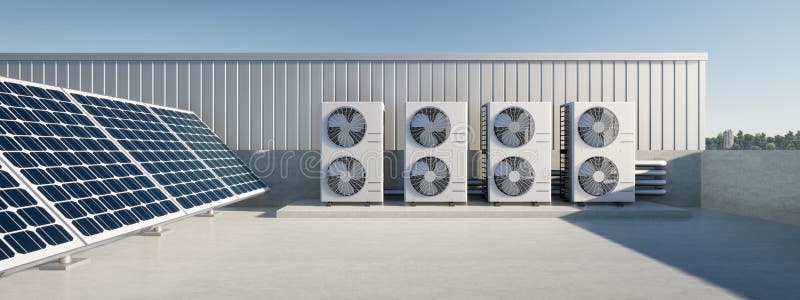 3d Rendering of Solar Panel, Condenser Unit. Stock Illustration ...