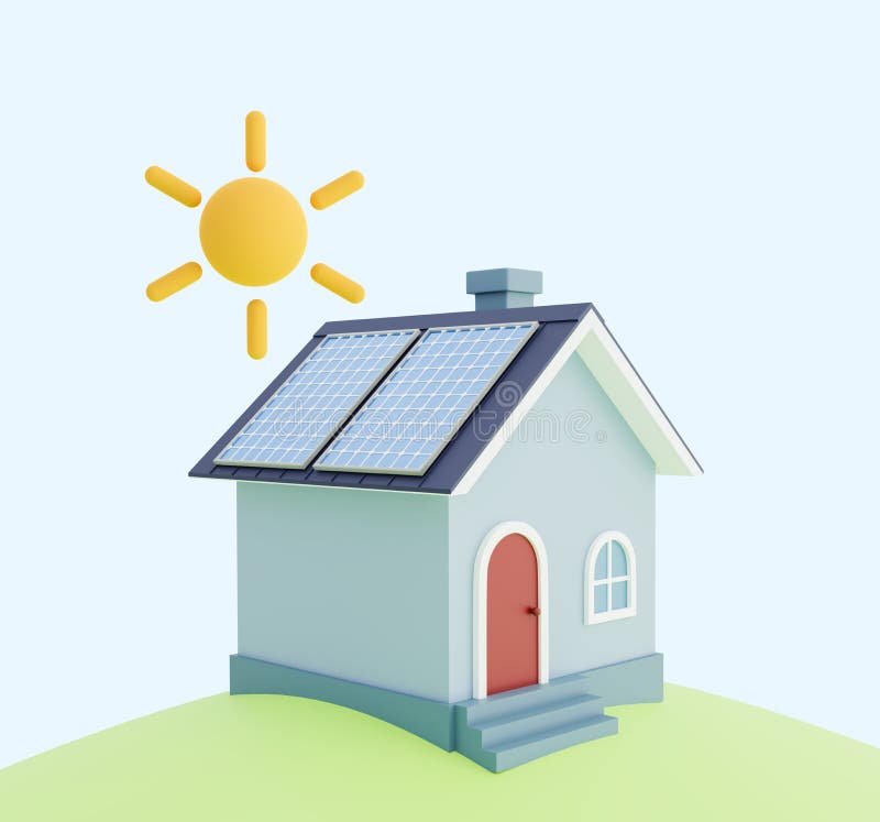3d Rendering Solar Panels on the Roof Illustration. Stock Illustration ...
