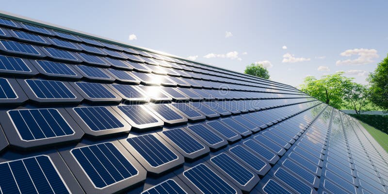 3d Rendering Of Solar Or Photovoltaic Shingles To Generate Electrical