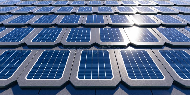 3d Rendering Of Solar Or Photovoltaic Shingles To Generate Electrical