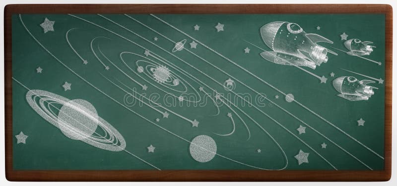 3D Rendering of a Solar System Chalk Drawing on a Blackboard Stock ...