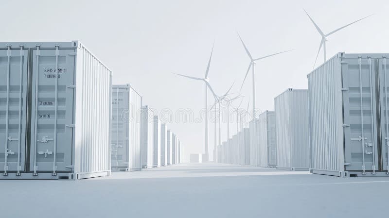 3D Rendering of a Solar and Turbine Farm with Energy Storage and ...
