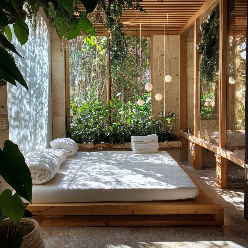 3d Rendering of a Spa Room with a Lot of Greenery Stock Illustration - Illustration of cottage ...