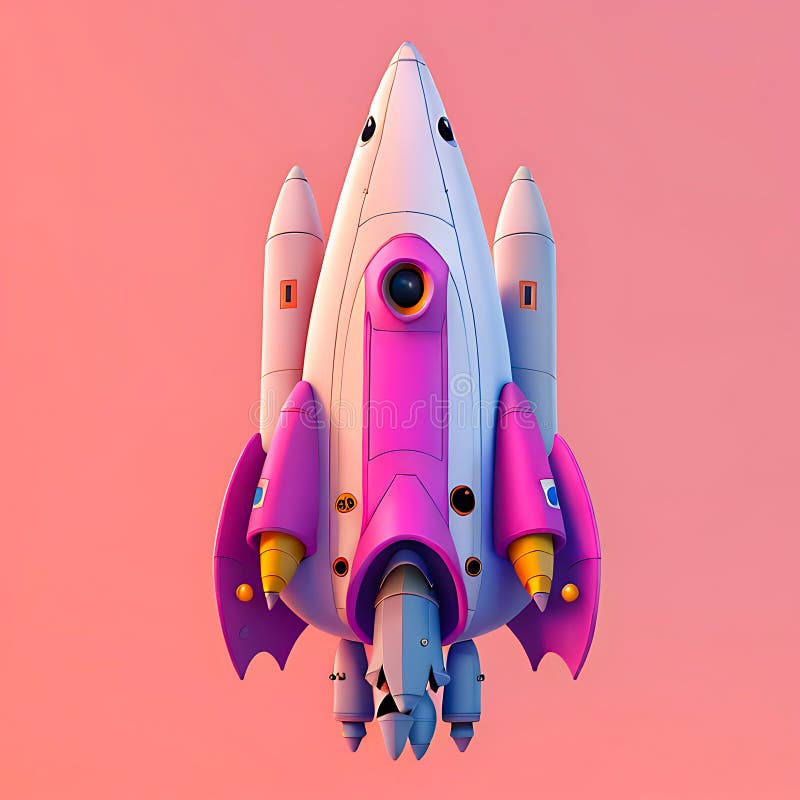 3D Rendering Space Ship with Rocket on Pink Background. Generative AI ...